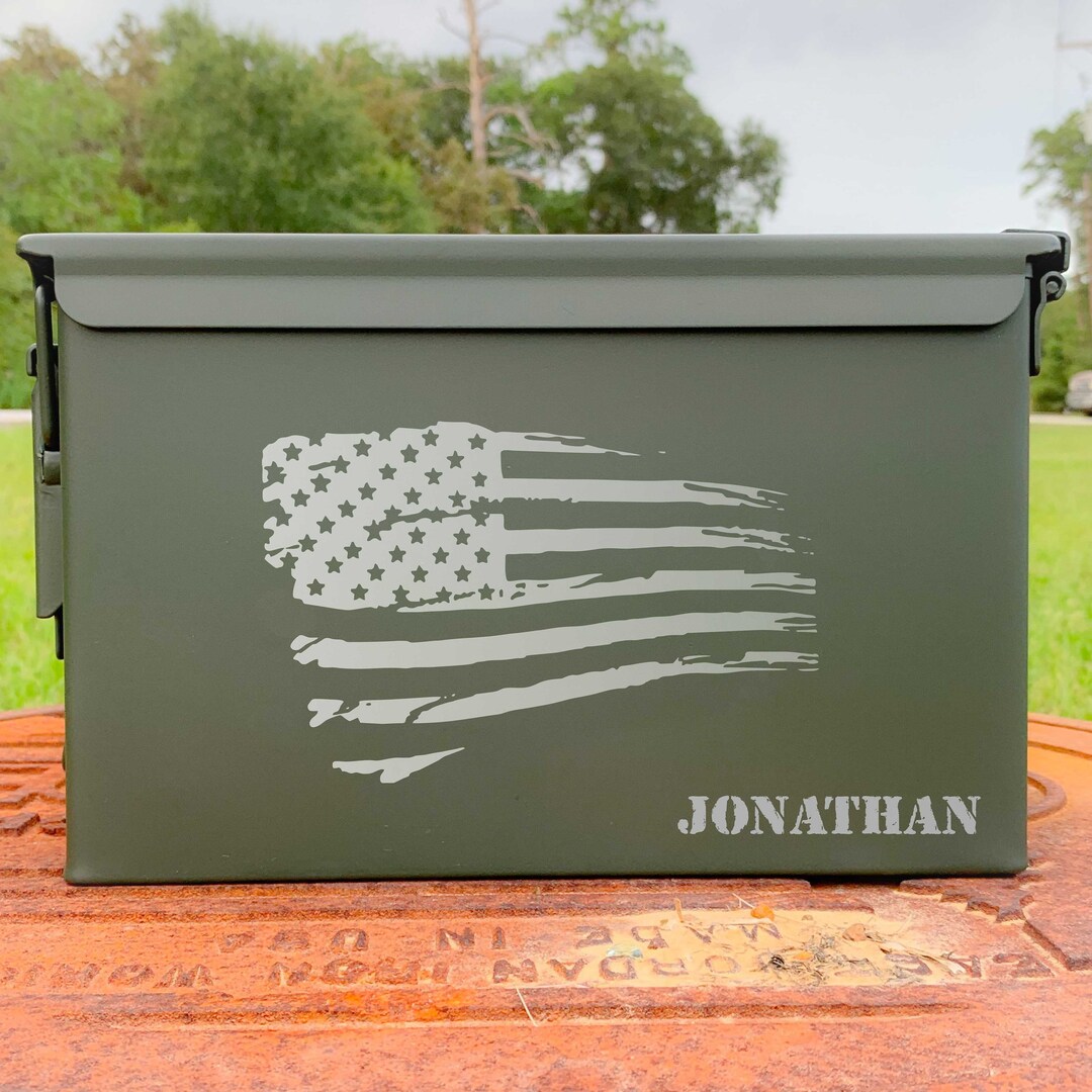 Bullet Box / Distressed American Flag - Custom Engraved Personalized ...