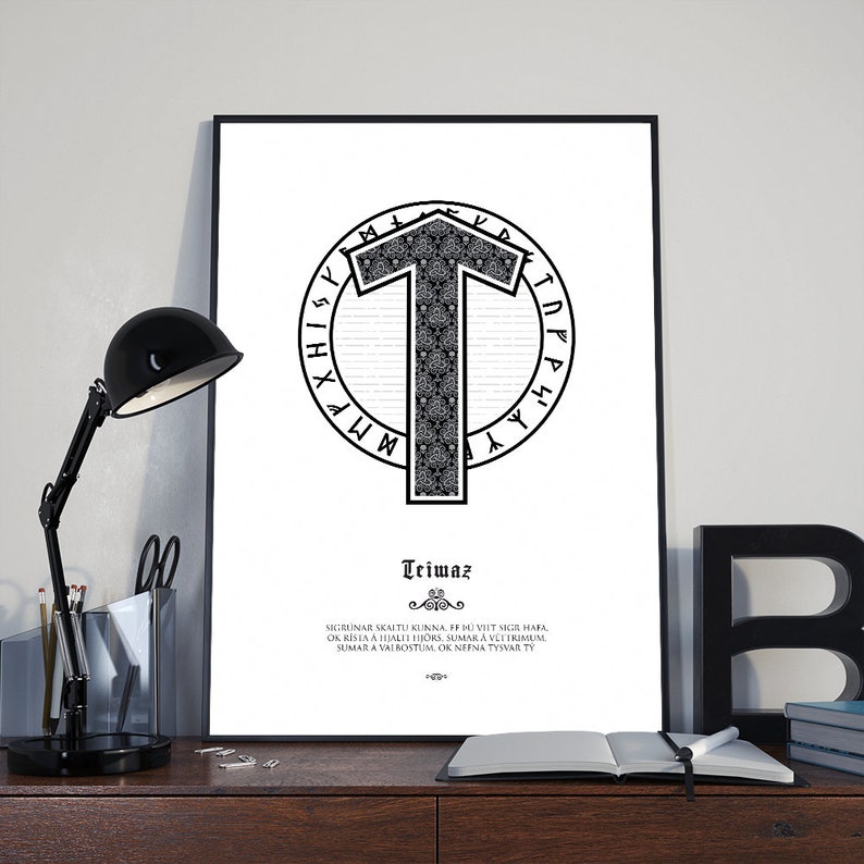 Tiwaz, Teiwaz, Rune, Wall Art, Black and White Art, Digital Print ...