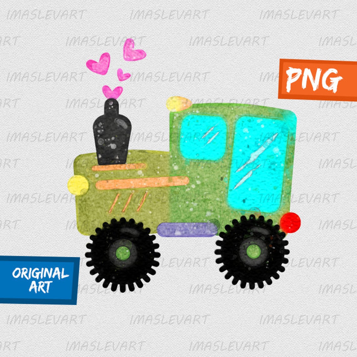 Watercolor PNG Heart Tractor. Valentines Day Heart Tractor Digital ...