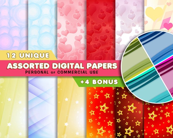 Assorted Digital Papers 12 Unique Paper Designs 4 BONUS | Etsy