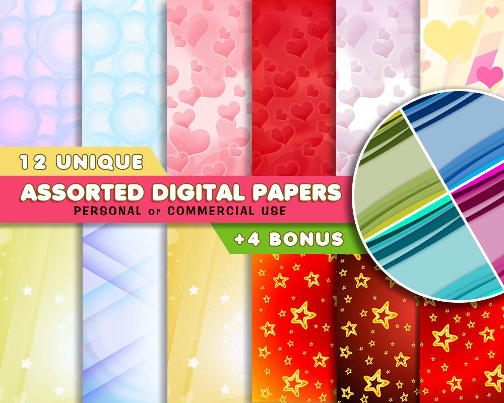 Assorted Digital Papers 12 Unique Paper Designs 4 BONUS - Etsy
