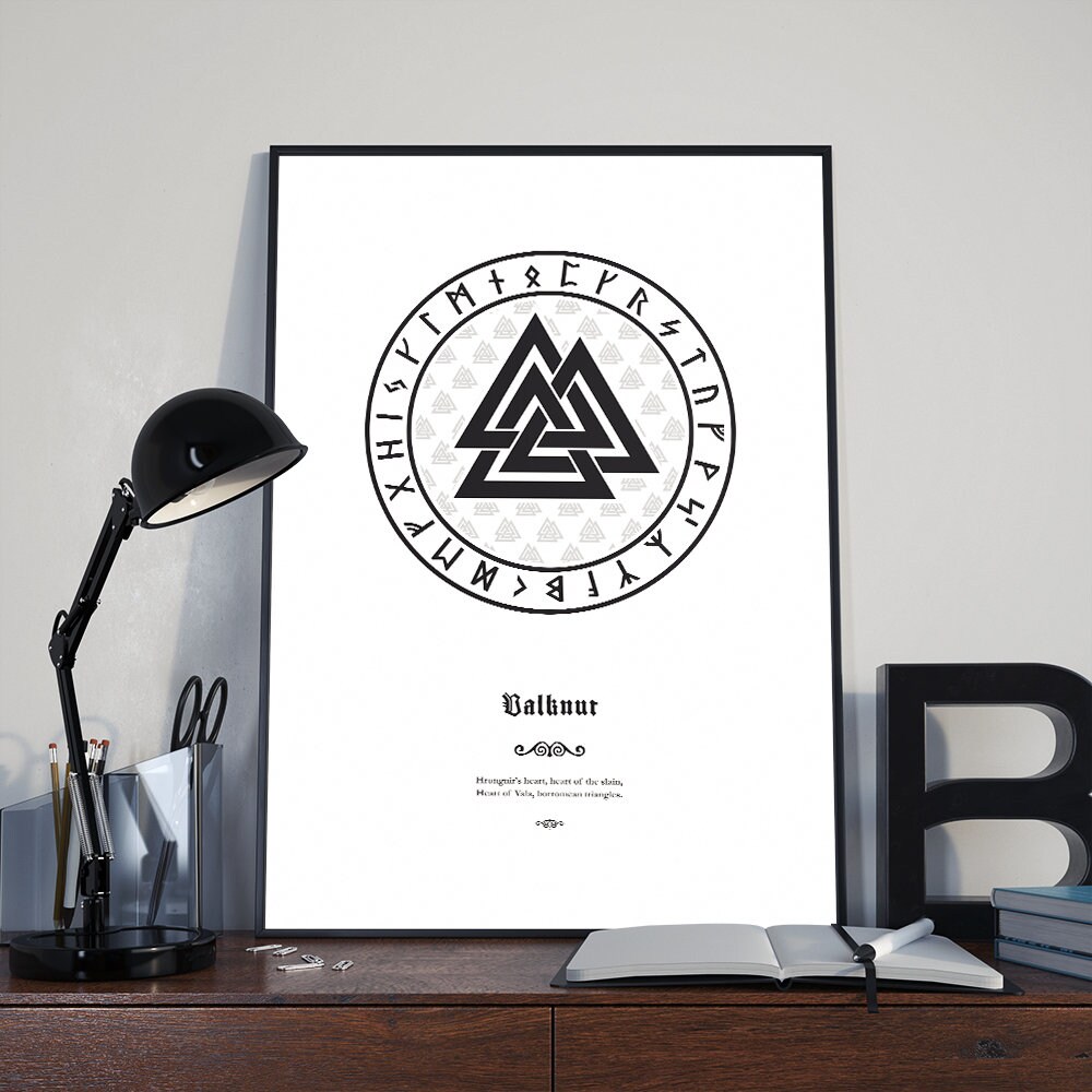 Valknut, Viking Symbol, Wall Art, Black and White Art, Digital Print ...