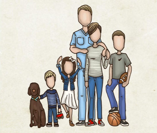 Custom Printable Portrait of Family or Couple, Custom Family ...