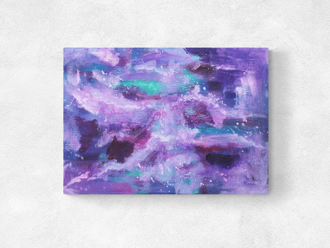 Original Purple Painting on Canvas, Acrylic Blue Modern Wall Art ...