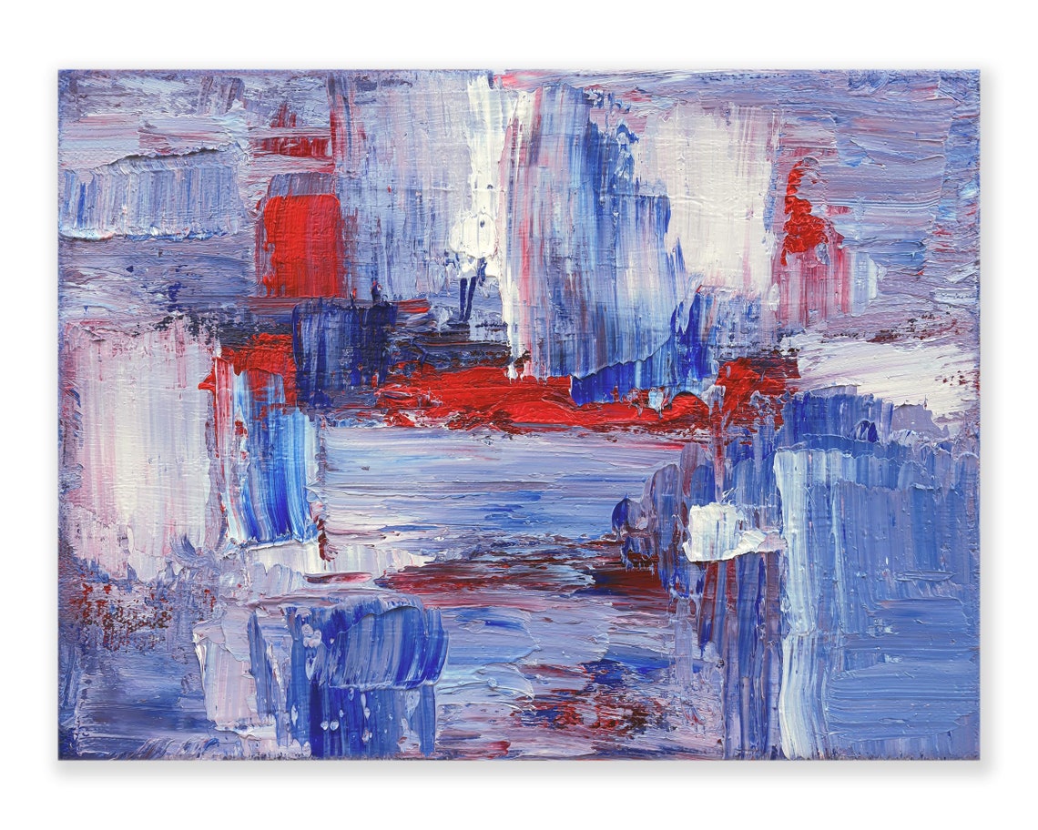 Small Abstract Oil Painting on Canvas Original Blue Red White - Etsy