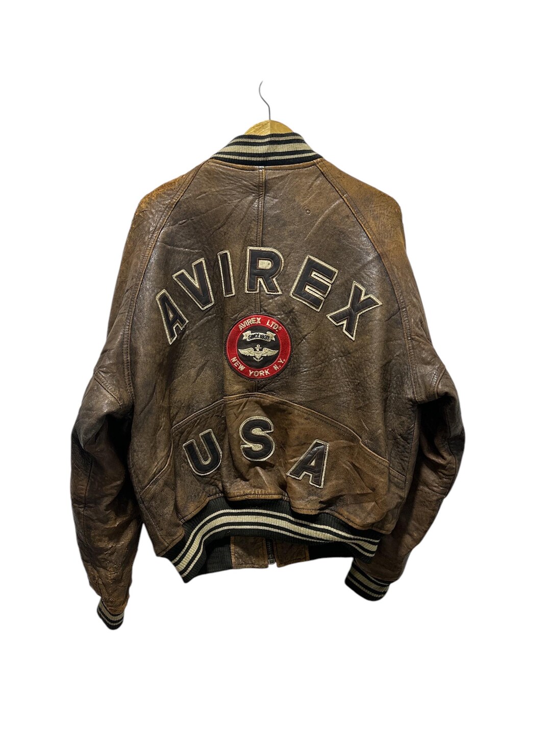 Vintage AVIREX USA Leather Jacket Design Big Logo Design Vintage ...