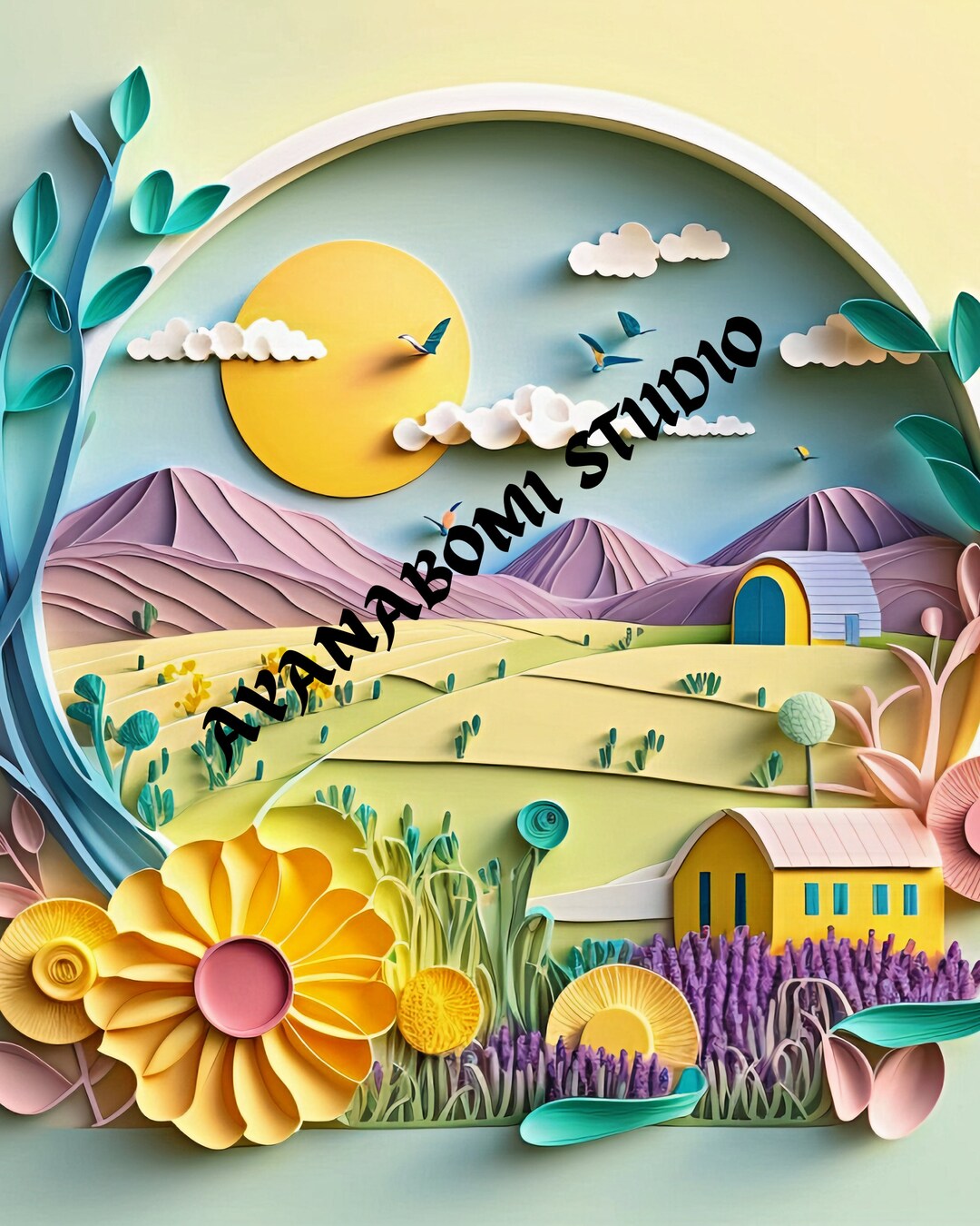 Summer Quilling Digital , Colorful Pastel Summer Scene, Quilling Paper ...