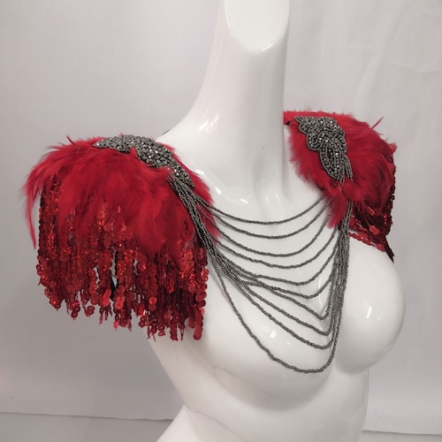 Burlesque Feather Epaulettes Halloween Carnival Shoulder - Etsy