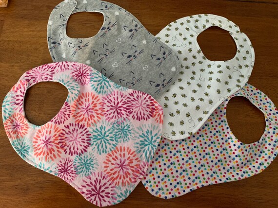 Baby Bib Large FLANNEL Handmade 3 to 12 Months Size Velcro Closure ONE 1 BIB Free U.S. Shipping Etsy