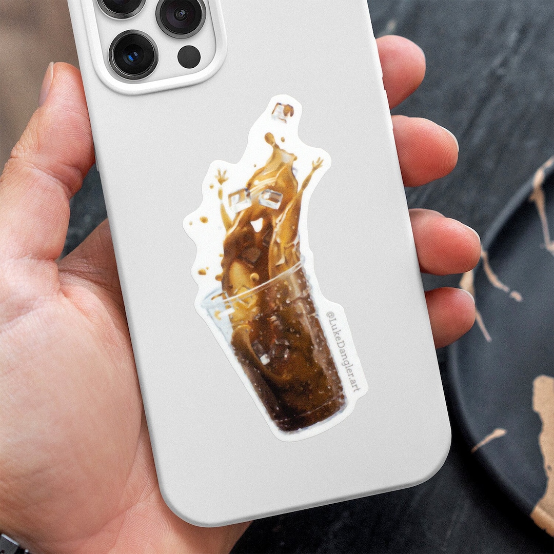 Happy Coffee Sticker - Spilling Coffee Vinyl Decal, Funny Iced Coffee ...