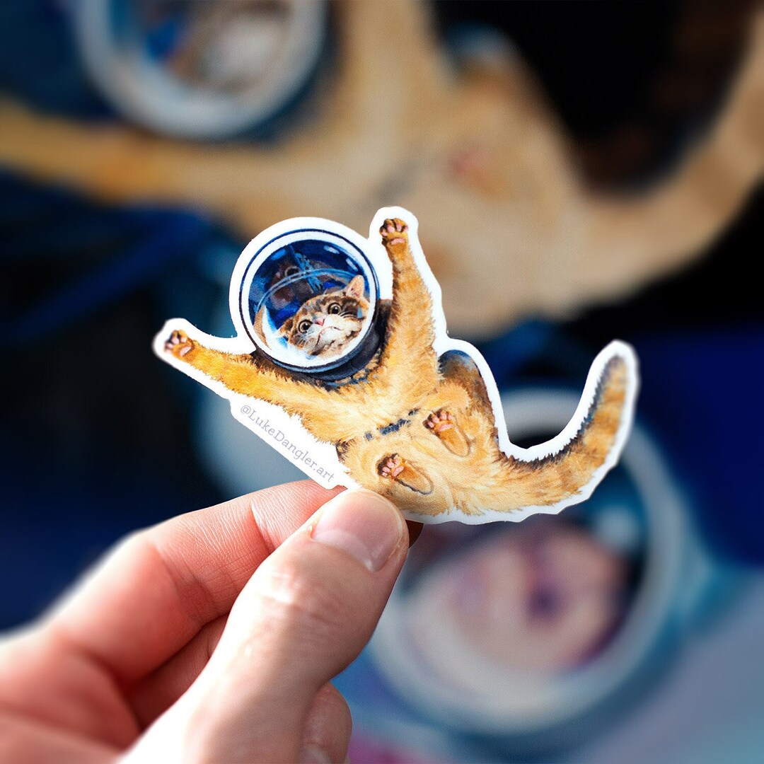 Space Cat Sticker - Squished Kitten Vinyl Sticker, Cat Astronaut ...