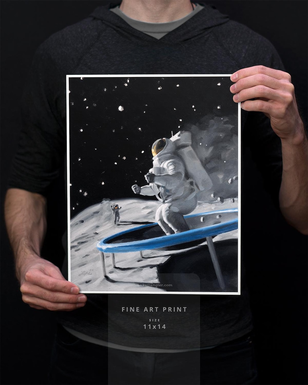 Moon Trampoline Art Print - "giant Leap" Funny Oil Painting Space Art ...