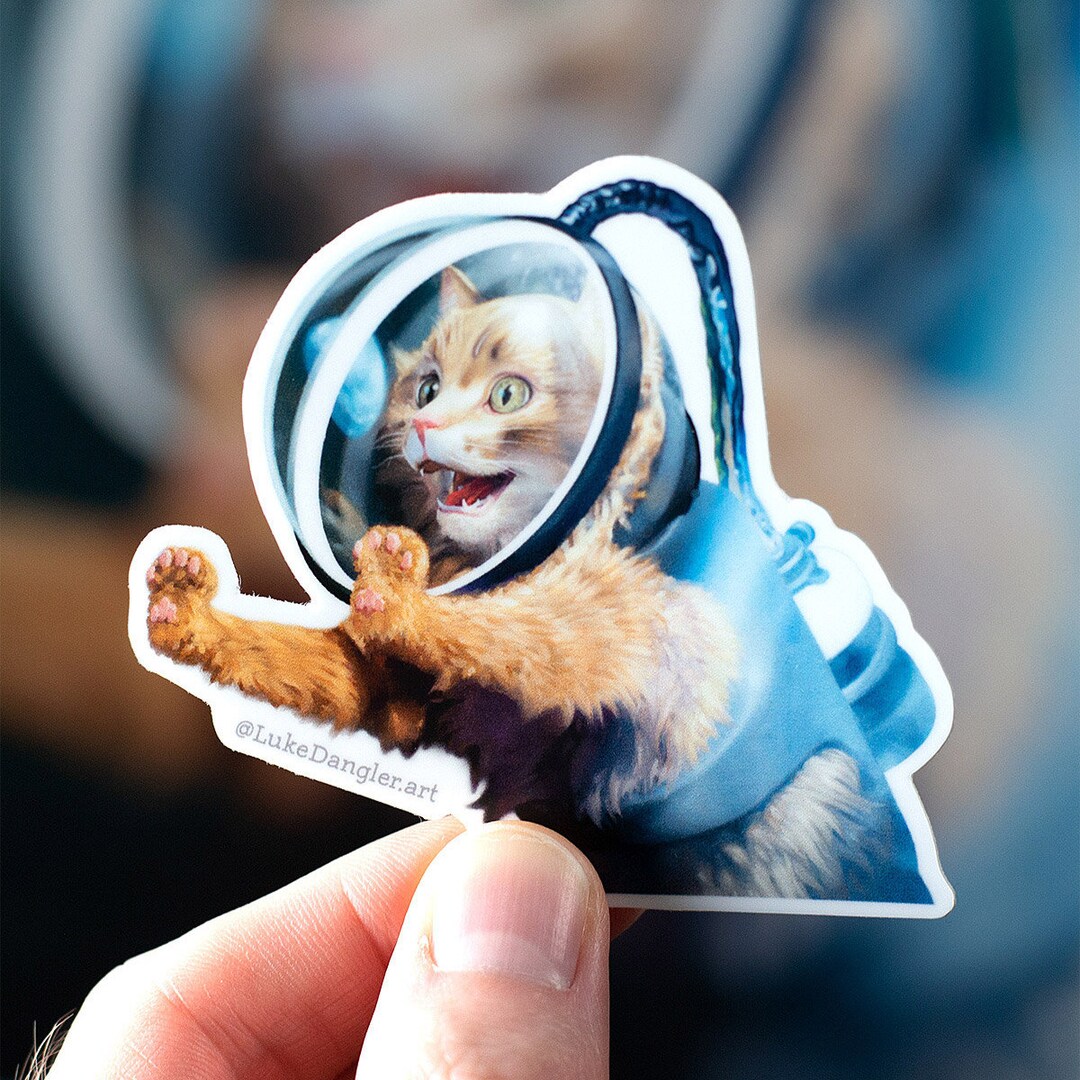 Space Cat Sticker - Happy Kitty Vinyl Decal, Funny Cat Water Bottle ...