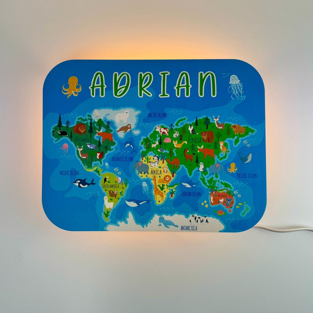 Night Light, Bedside Lamp, World Map, Personalized Baby Gift, Birth ...