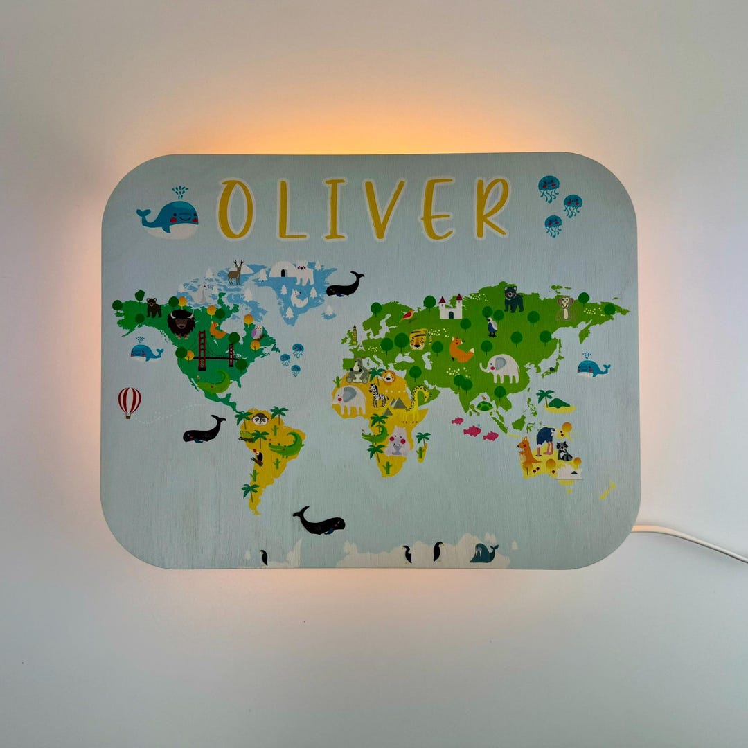 Night Light, Bedside Lamp, World Map, Personalized Baby Gift, Birth ...