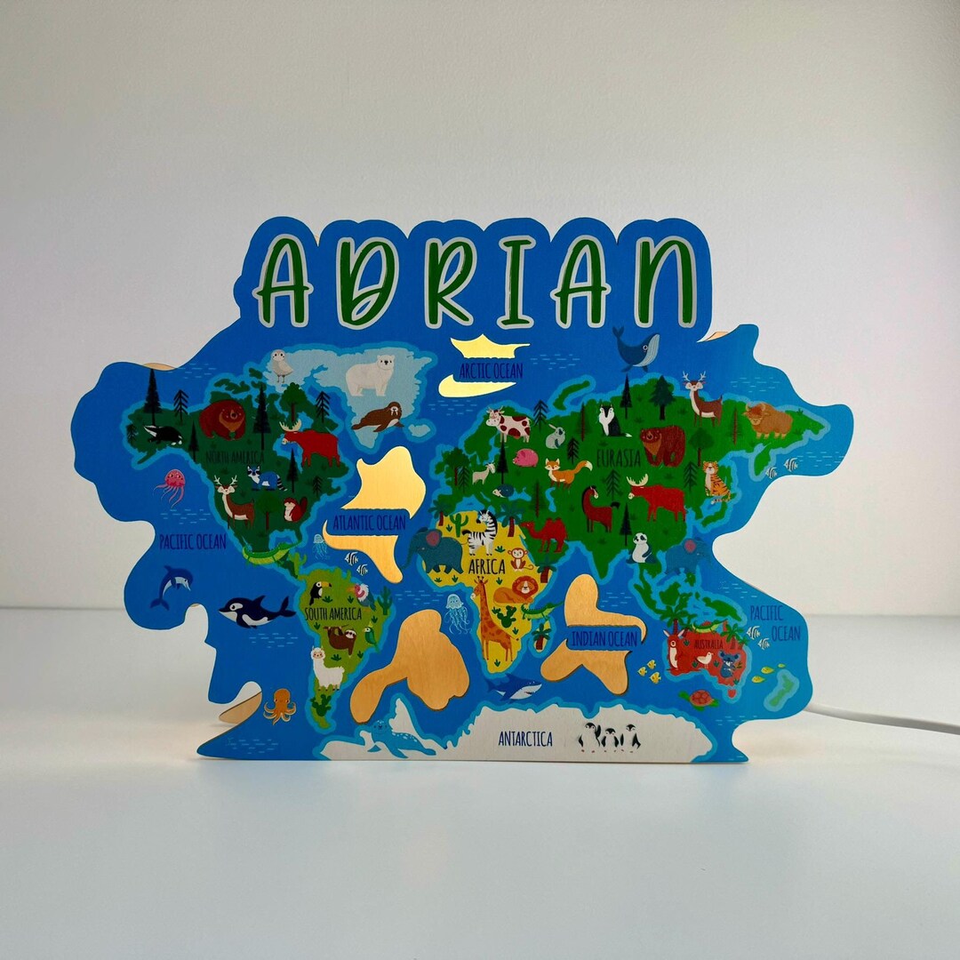 Night Light, Bedside Lamp, World Map, Personalized Baby Gift, Birth ...