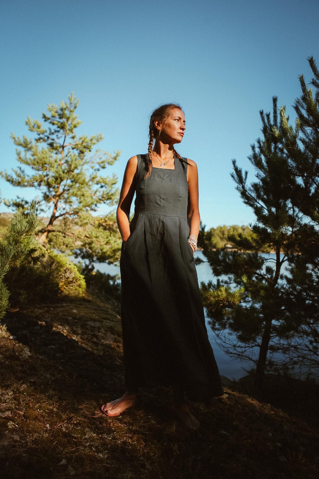 Vintage 90s Dark Blue Minimal Cross Back Linen Maxi Dress / S - Etsy