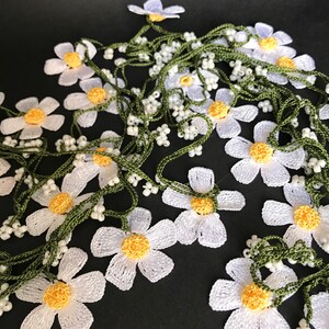 White Daisy Flower Crochet Necklace, Turkish Belt, Summer Pendant ...