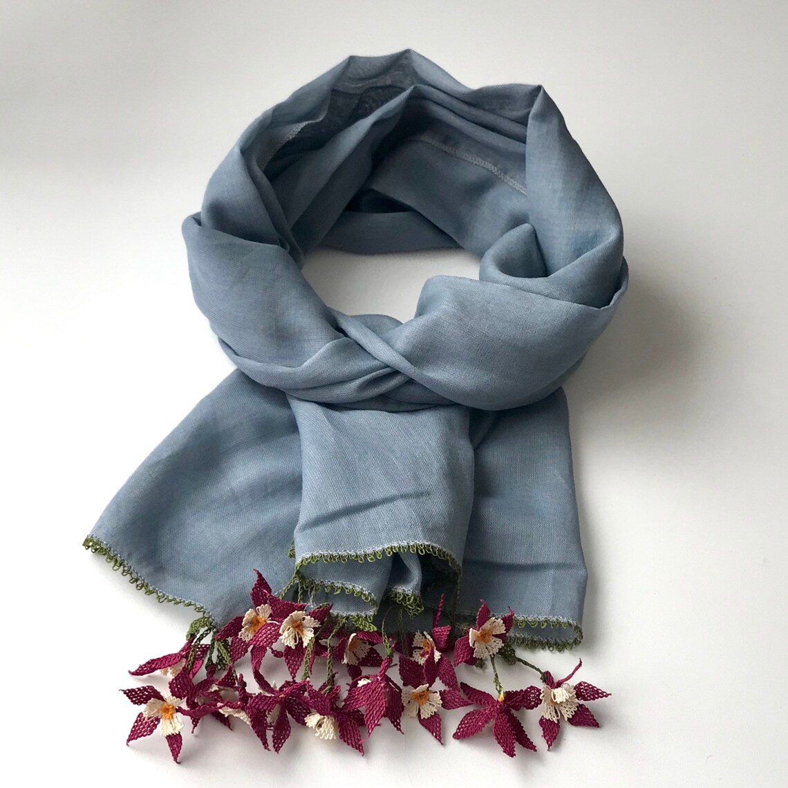 Gray Cotton Silk Embroidered Scarf Lightweight Scarf - Etsy