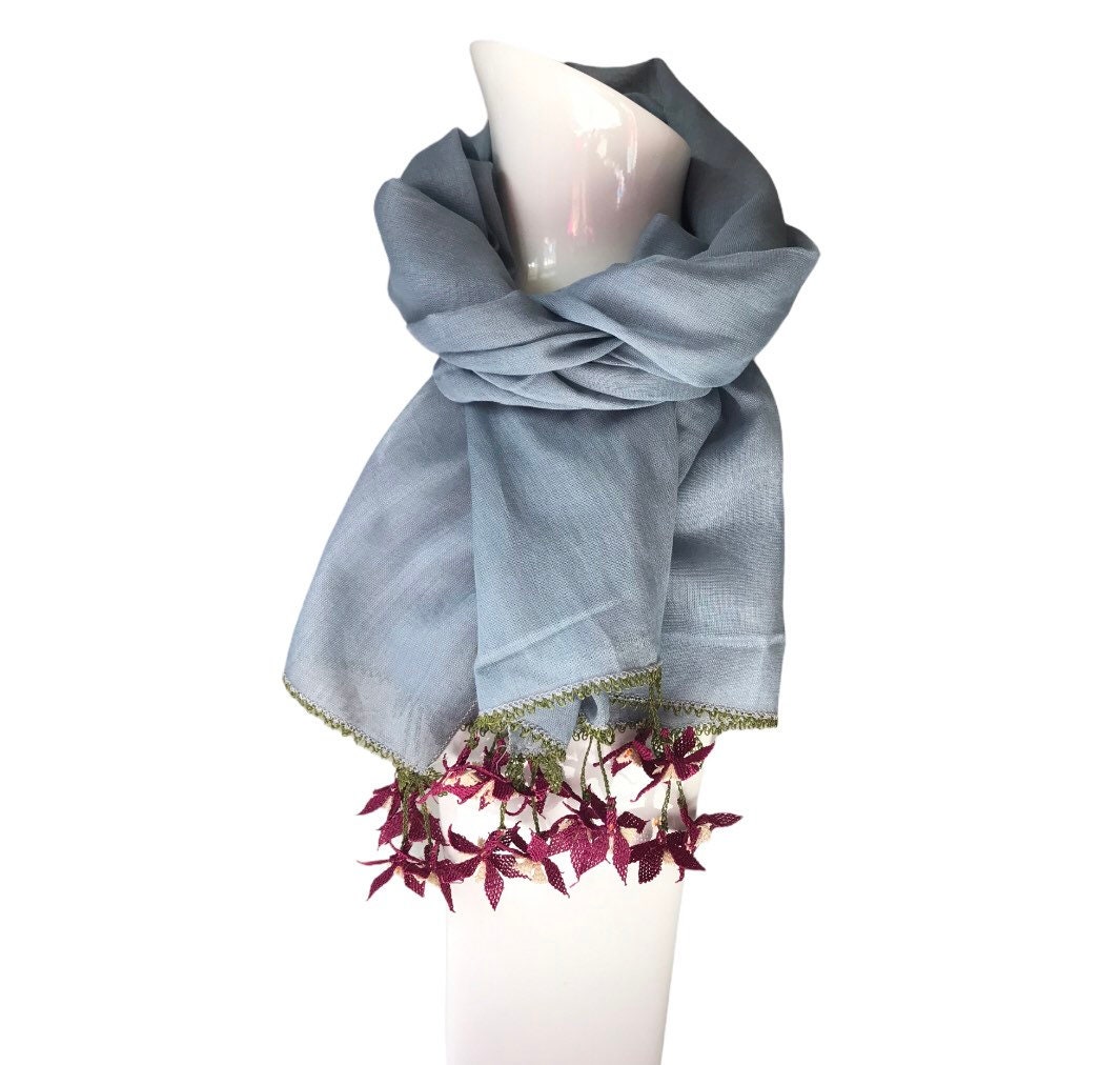 Gray Cotton Silk Embroidered Scarf Lightweight Scarf - Etsy
