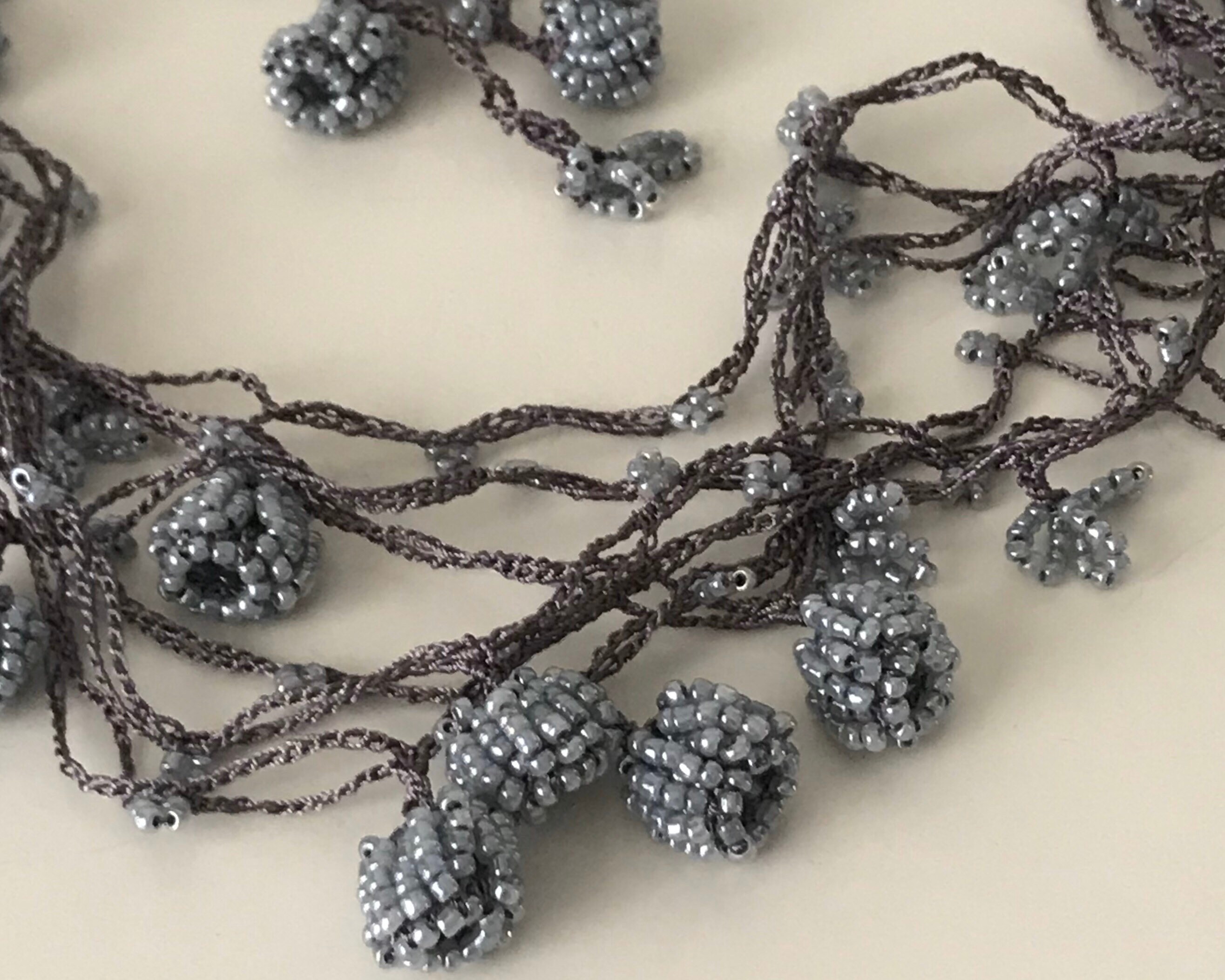 Gray Beaded Boho Crochet Necklace, Crochet Pendant, Seed Bead Gypsy ...