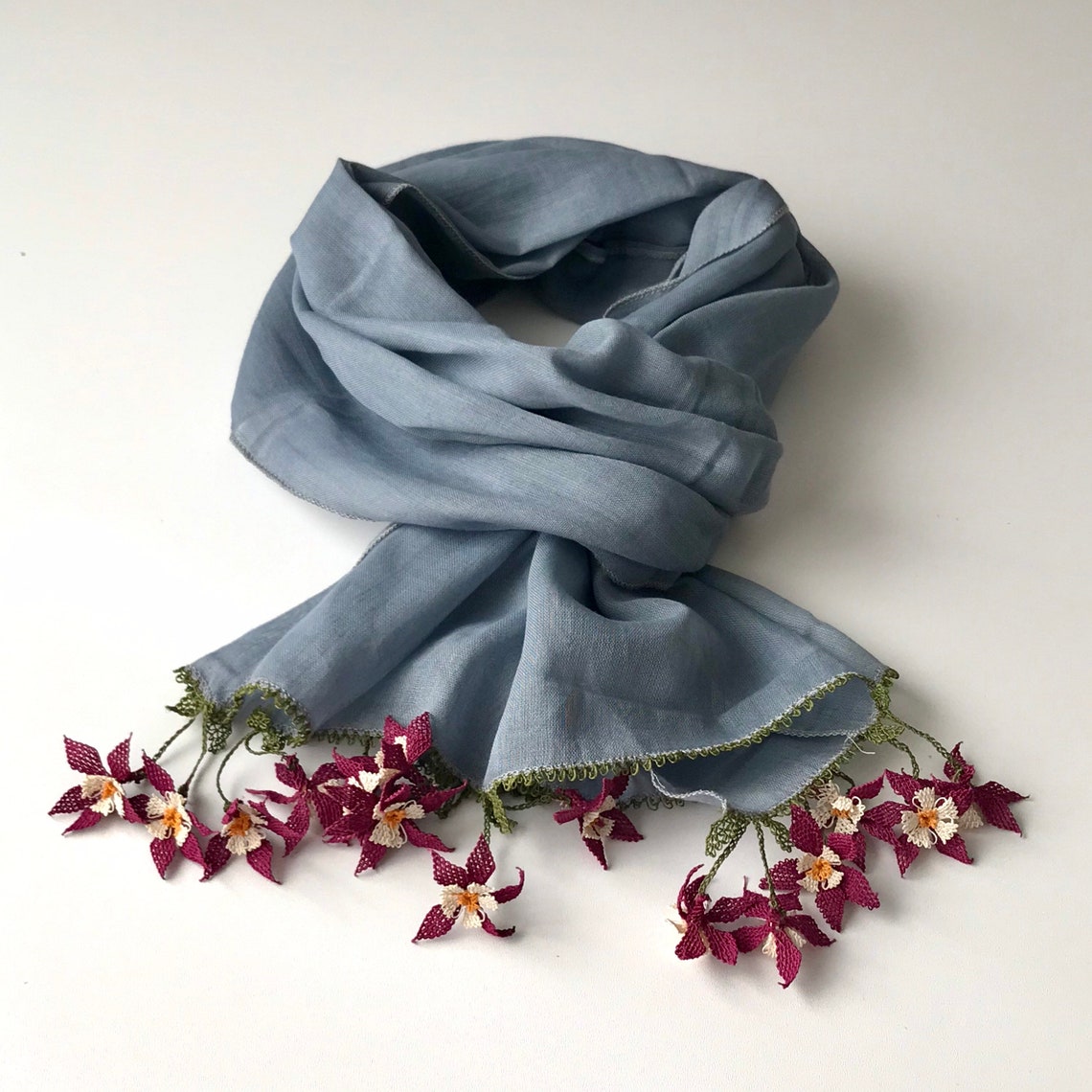 Gray Cotton Silk Embroidered Scarf Lightweight Scarf - Etsy
