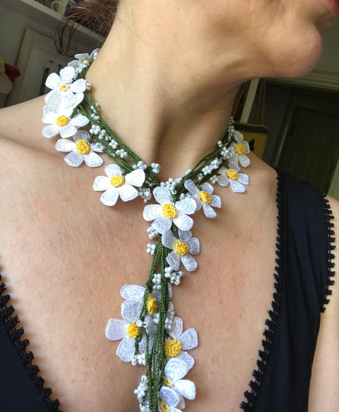 White Daisy Flower Crochet Necklace Turkish Belt Summer - Etsy