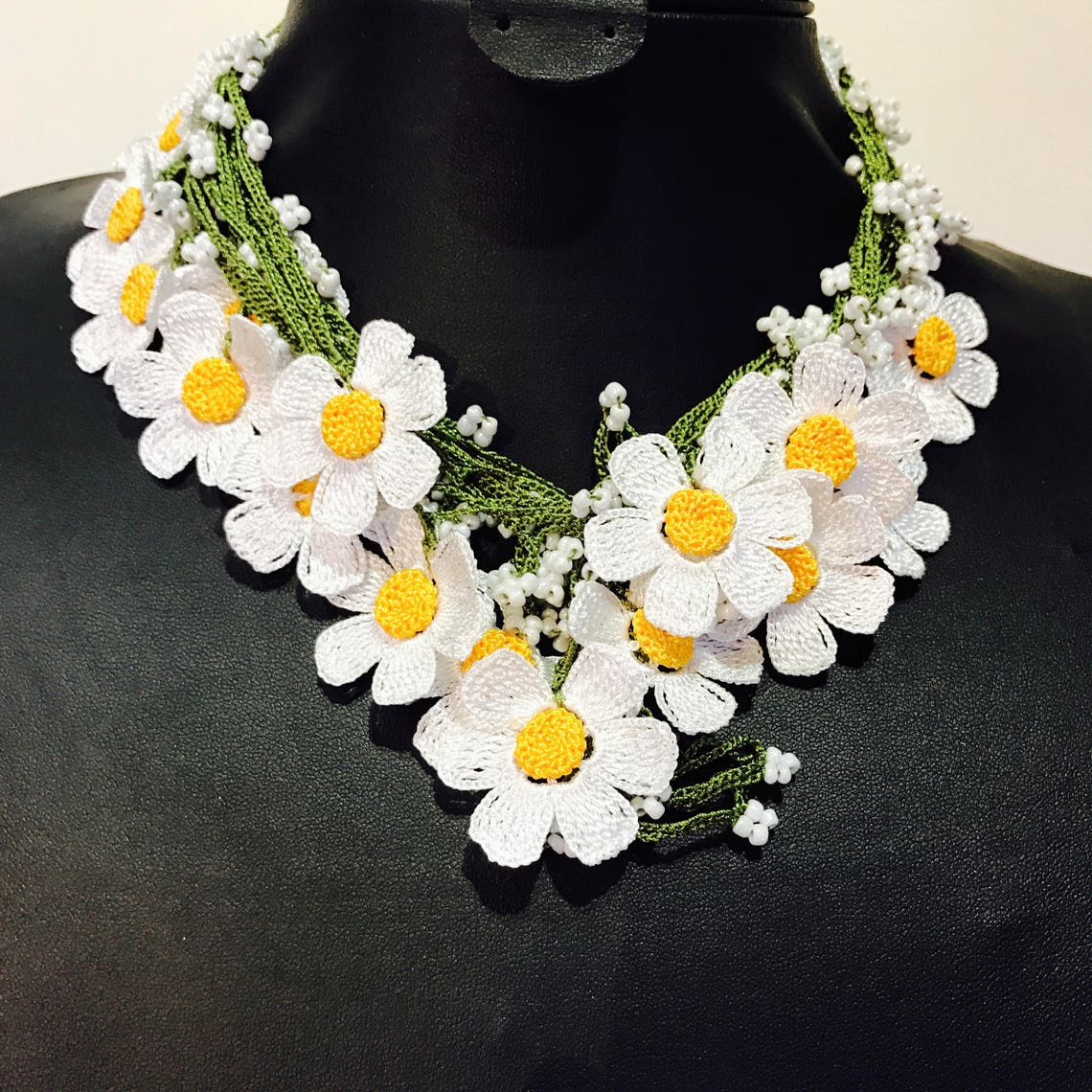 White Daisy Flower Crochet Necklace Turkish Belt Summer - Etsy