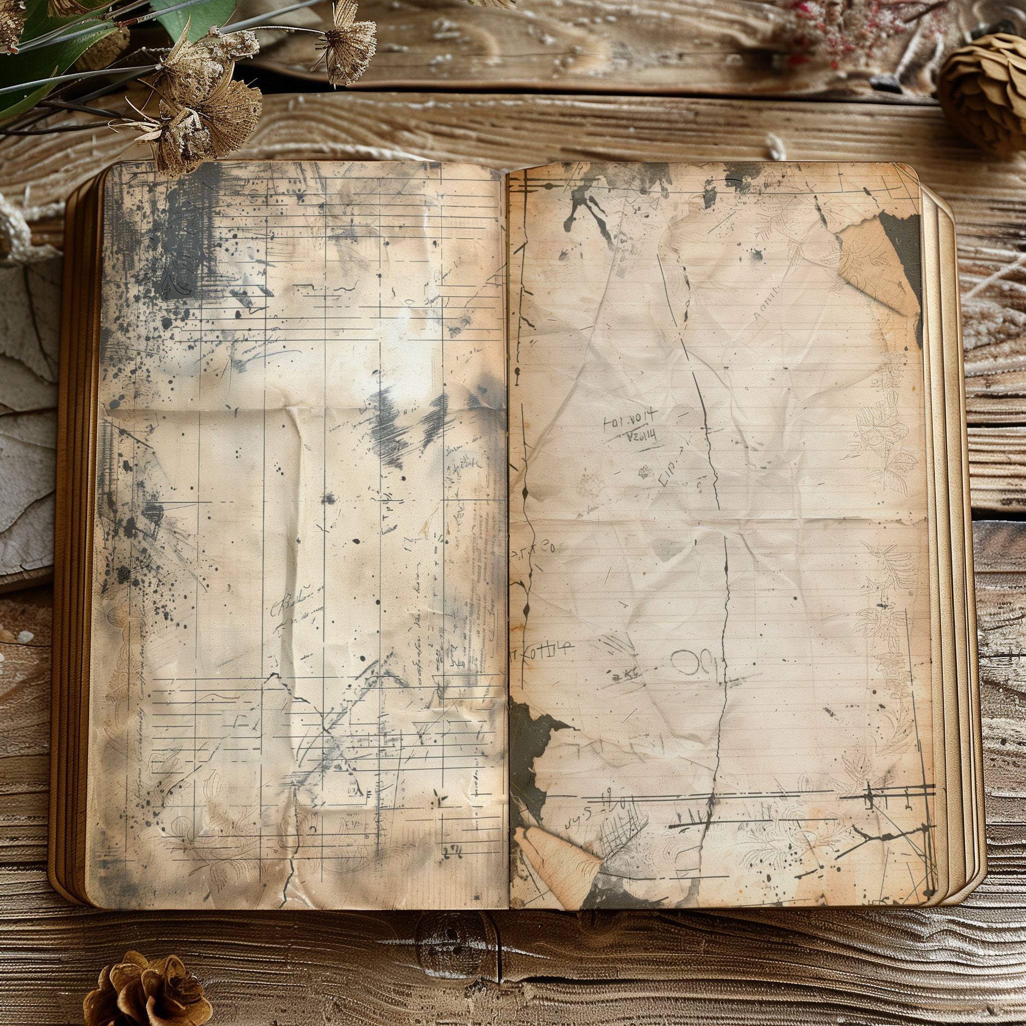 4 Grunge Junk Journal Pages, Scrapbooking, Artwork, Vintage Aesthetic ...