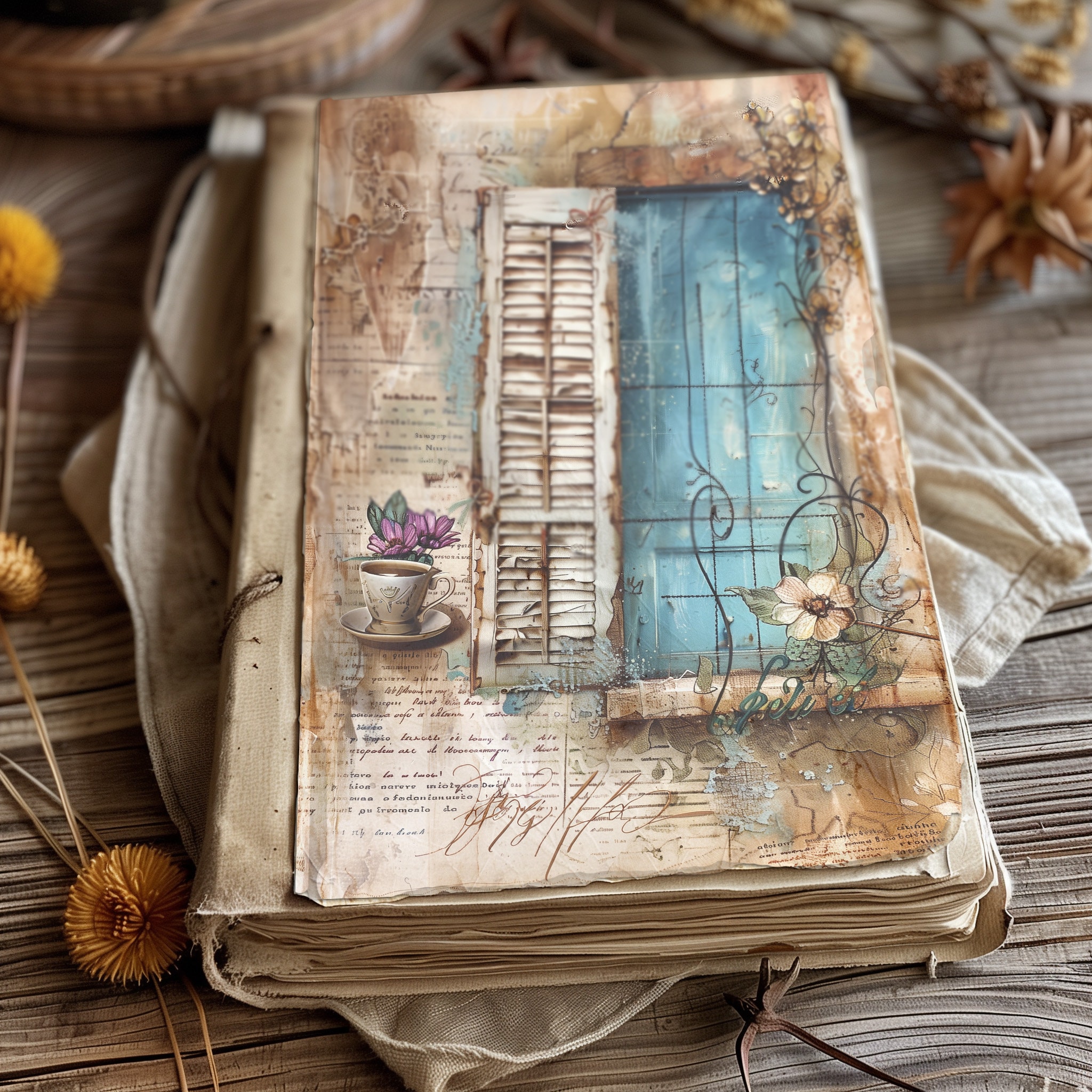 4 Rustic Window View Pages Digital Art Cozy Aesthetic With Coffee and ...