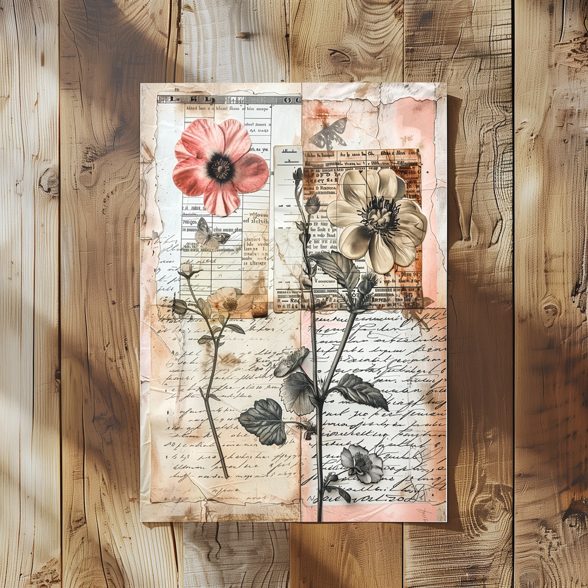 10 Vintage Botanical Junk Journal Pages Antique Handwritten Letters ...