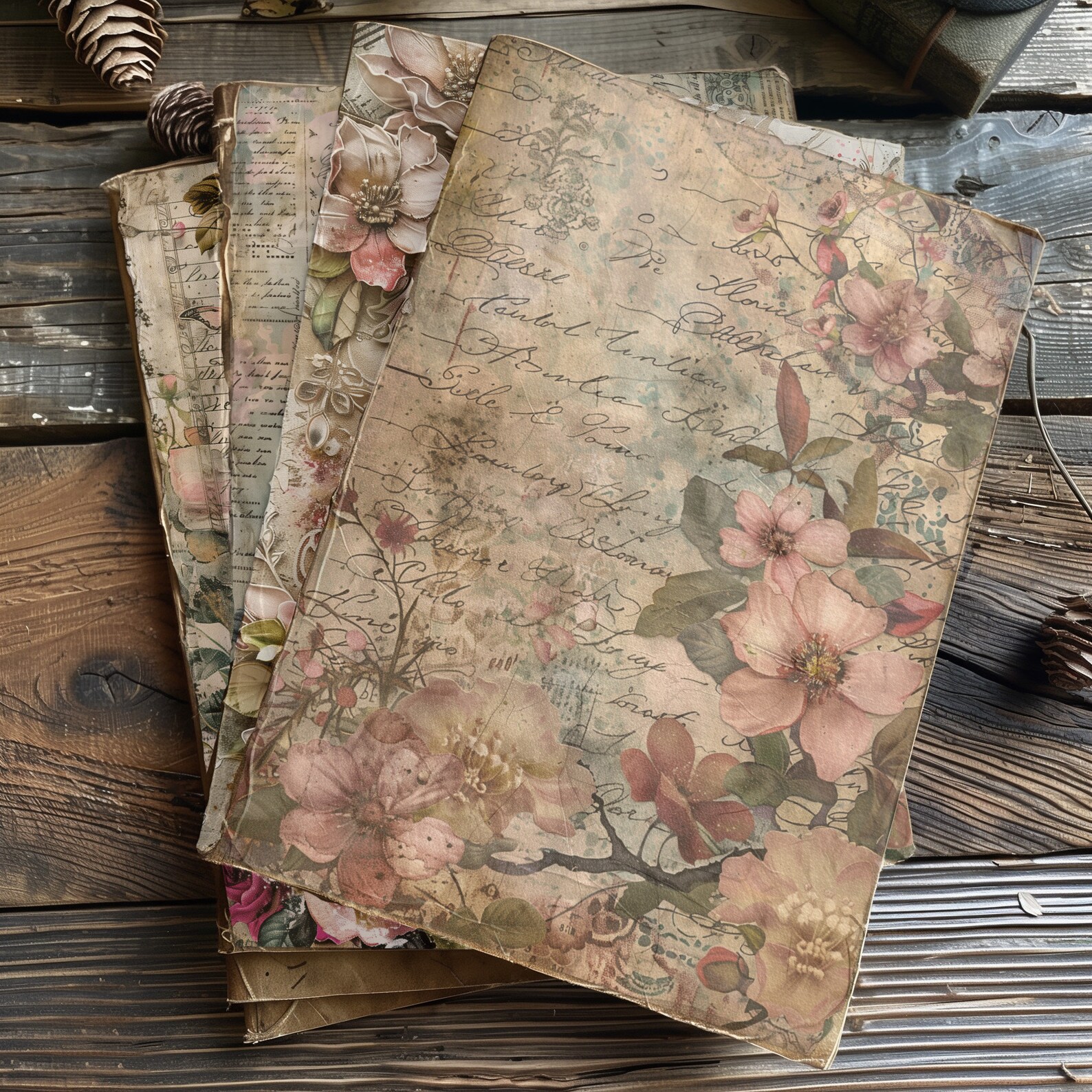 4 Shabby Chic Flower Digital Papers Handwritten Calligraphy Background ...