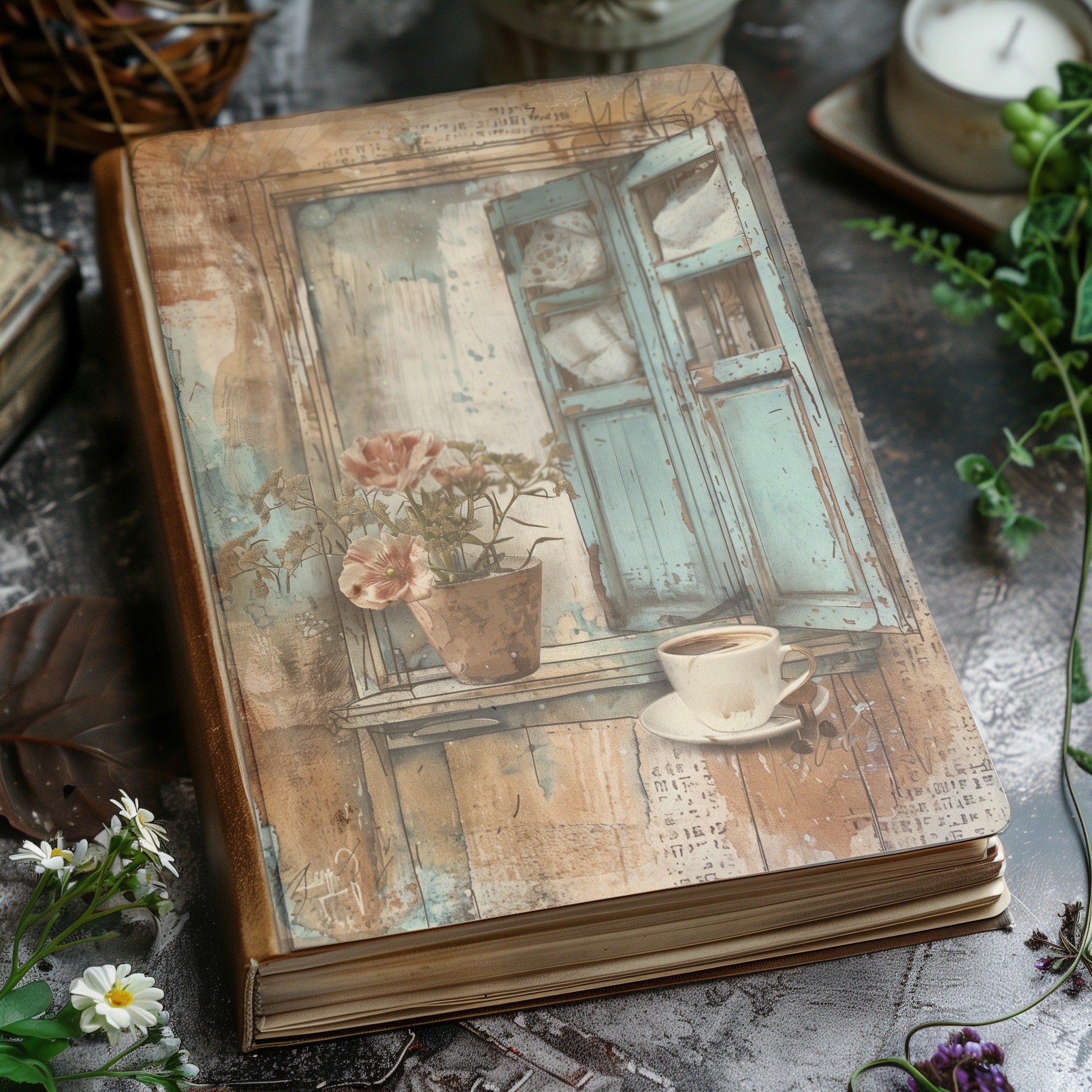 4 Rustic Window View Pages Digital Art Cozy Aesthetic With Coffee and ...