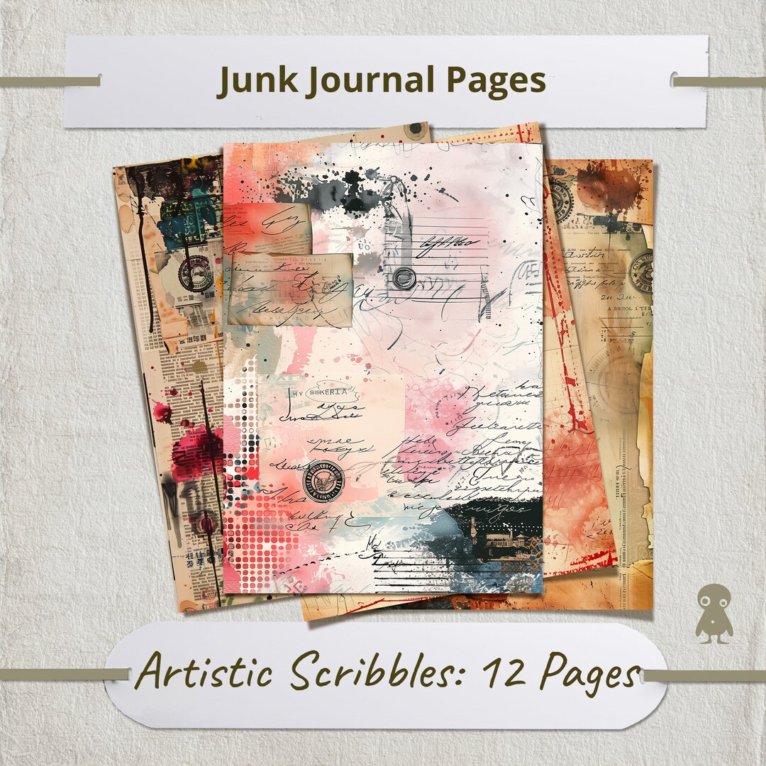 12 Artistic Scribbles Pages Vintage-inspired Junk Journal Digital ...