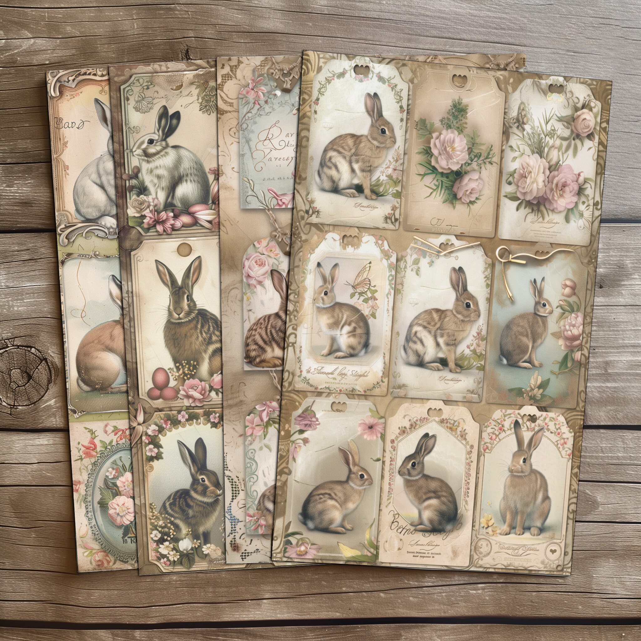 4 Shabby Chic Rabbit Printable Images Vintage Bunny Digital Collage ...