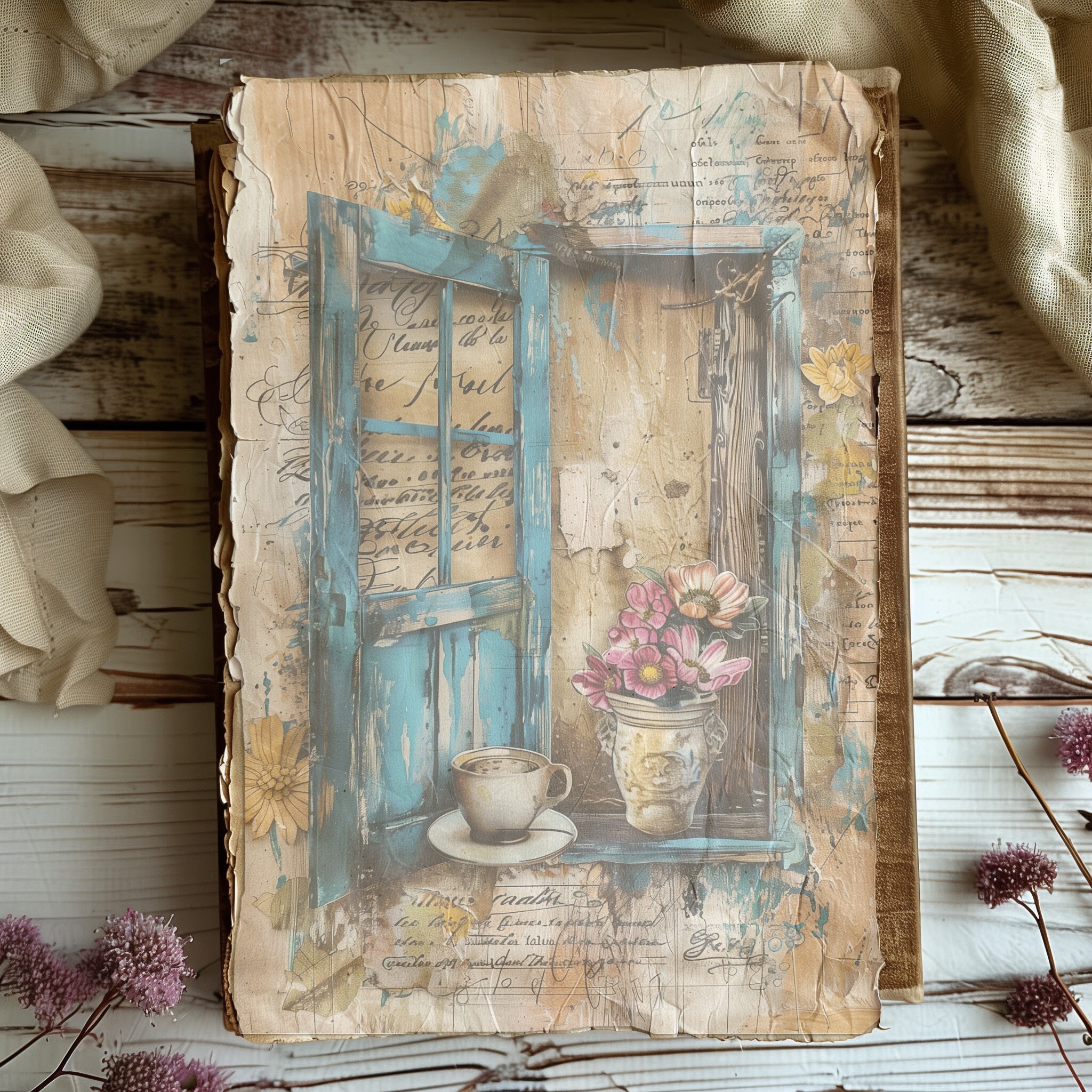 4 Rustic Window View Pages Digital Art Cozy Aesthetic With Coffee and ...
