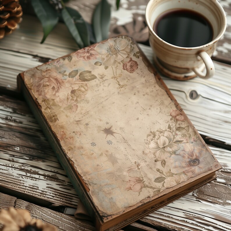 4 Floral Vintage Digital Papers Aged Botanical Prints Scrapbooking ...