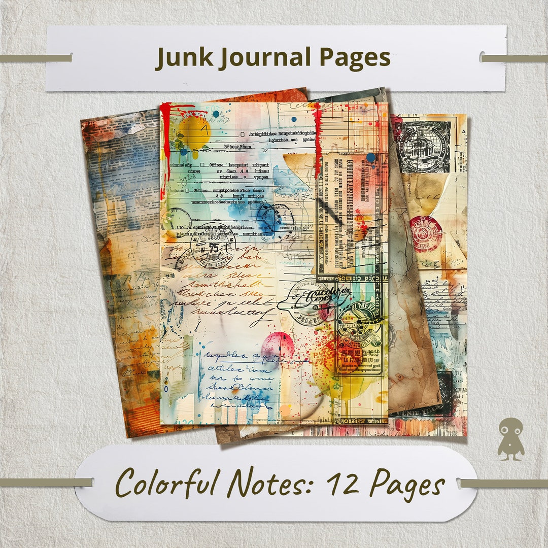 12 Colorful Notes Pages Vintage Ephemera Digital Collage Sheet Antique ...