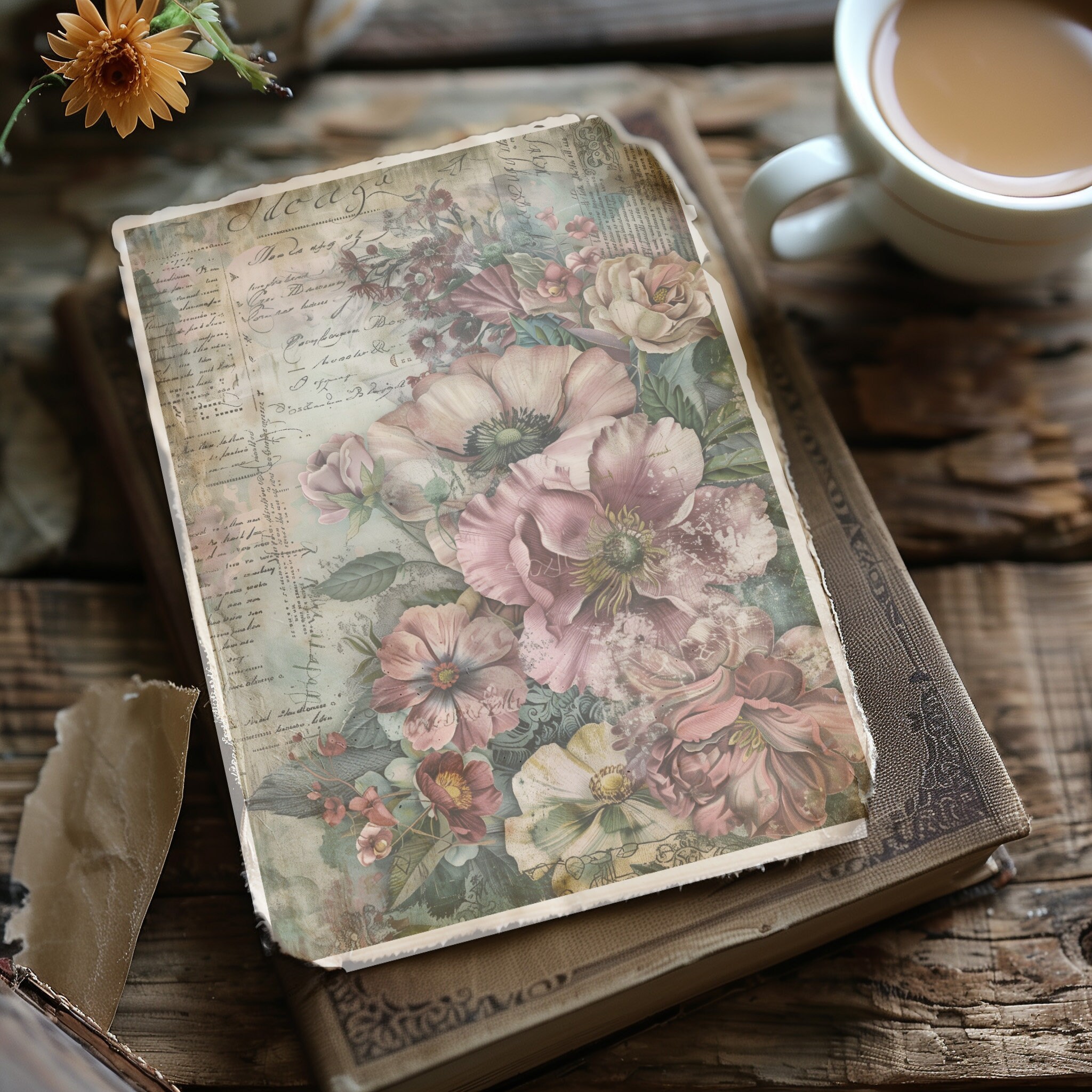 4 Shabby Chic Flower Digital Papers Handwritten Calligraphy Background ...