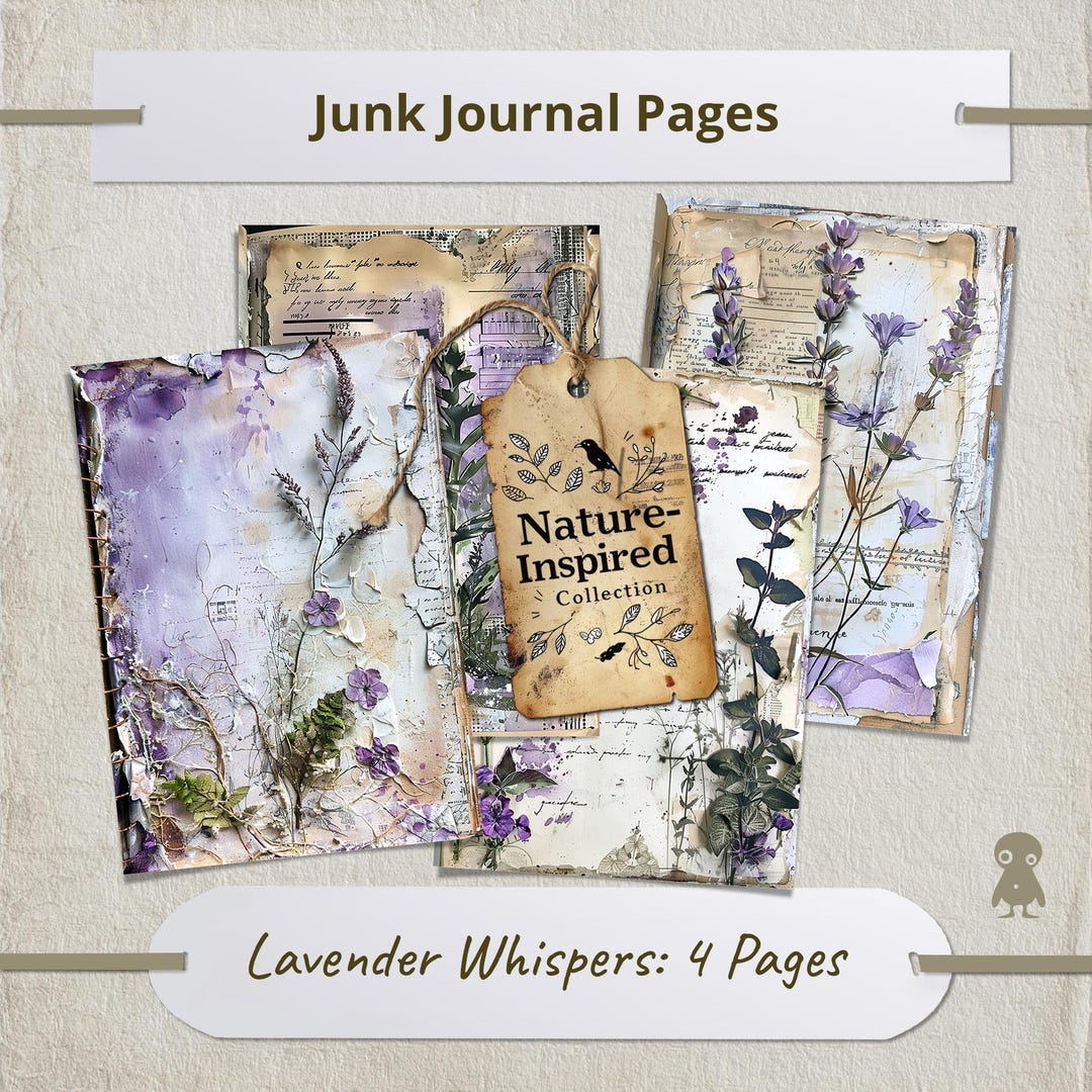 4 Vintage Botanical Pages Junk Journal Digital Kit Unique Rustic Purple ...