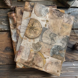 4 Old World Cartography Digital Papers Vintage Globe and Compass ...