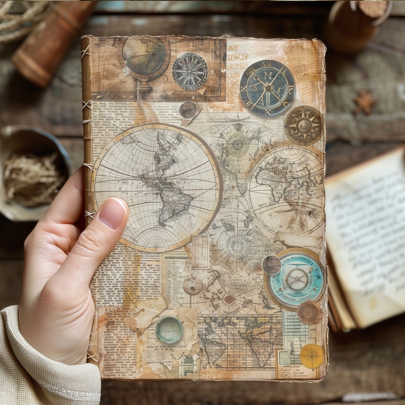 4 Old World Cartography Digital Papers, Vintage Globe and Compass ...