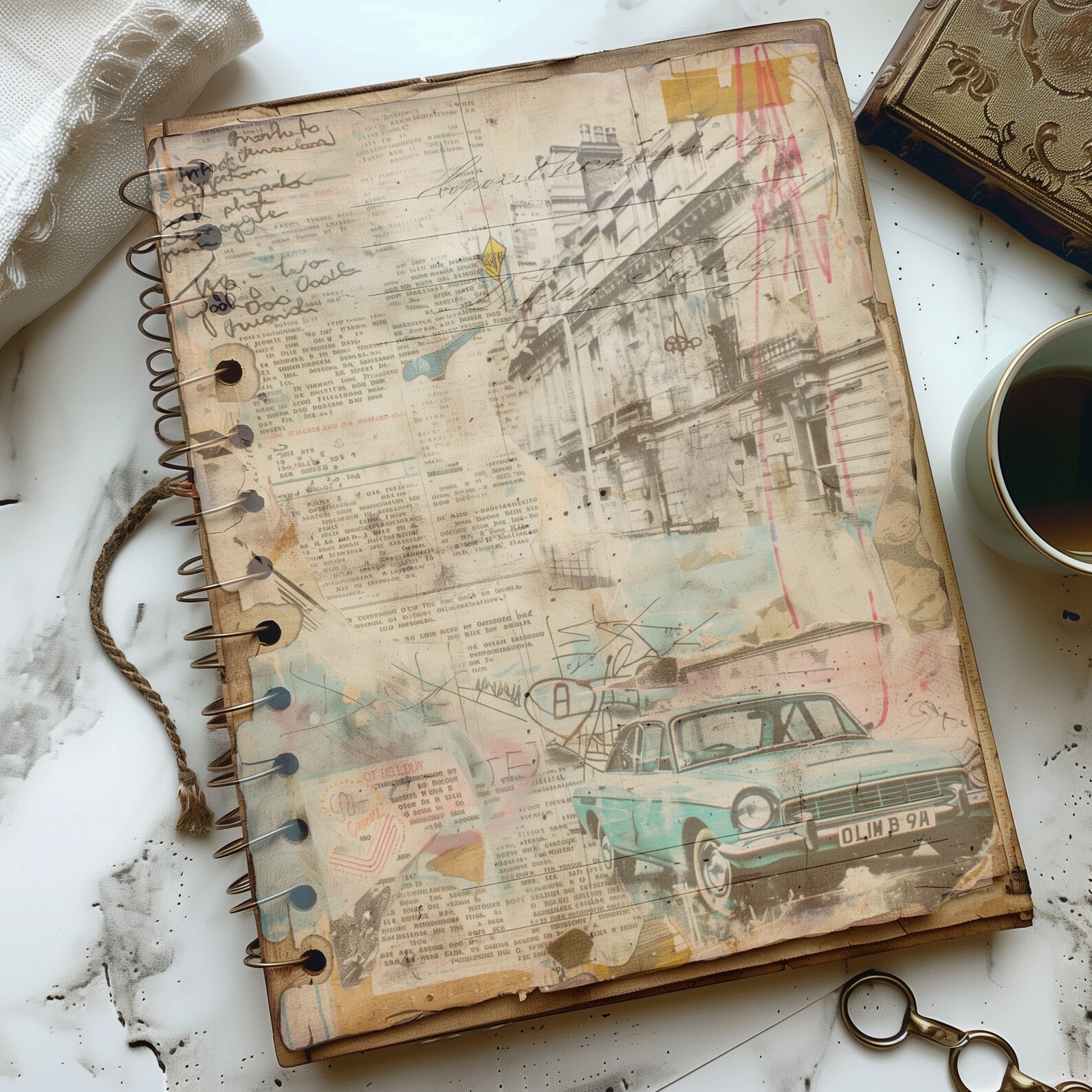 4 Vintage Car Mixed Media Collage Pages Digital Download Artistic Junk ...
