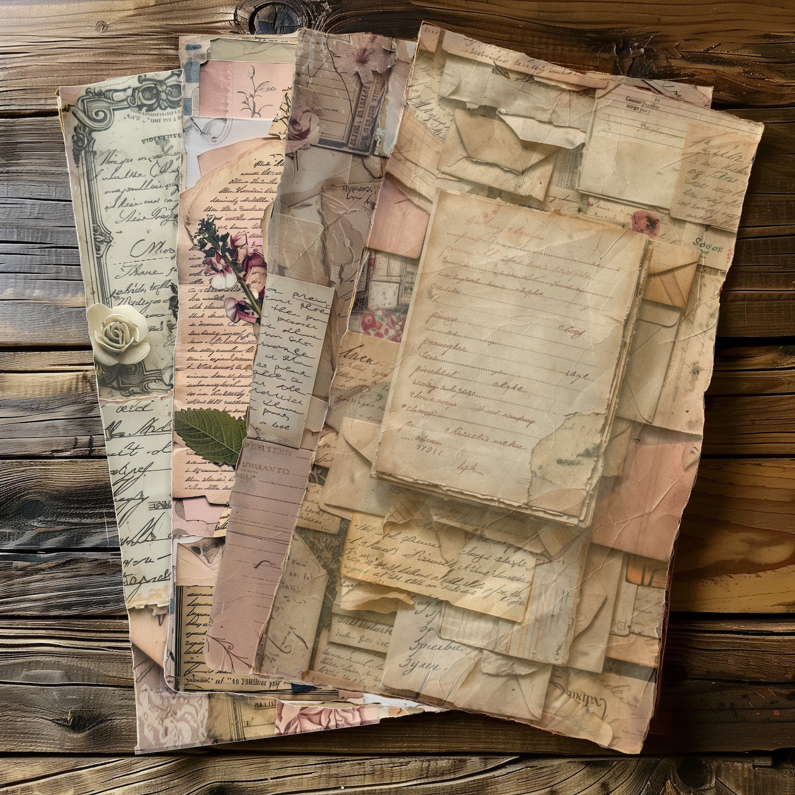 4 Vintage-inspired Junk Journal Pages Digital Antique Letters Printable ...
