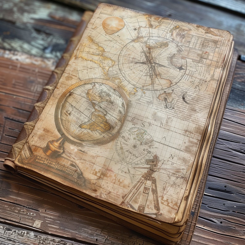 4 Nautical Explorer Digital Collages, Vintage Maps and Compass ...