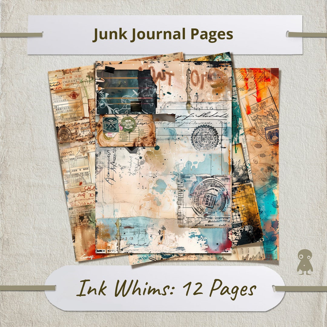 12 Ink Whims Pages Vintage Ephemera Junk Journal Antique Collage Art ...