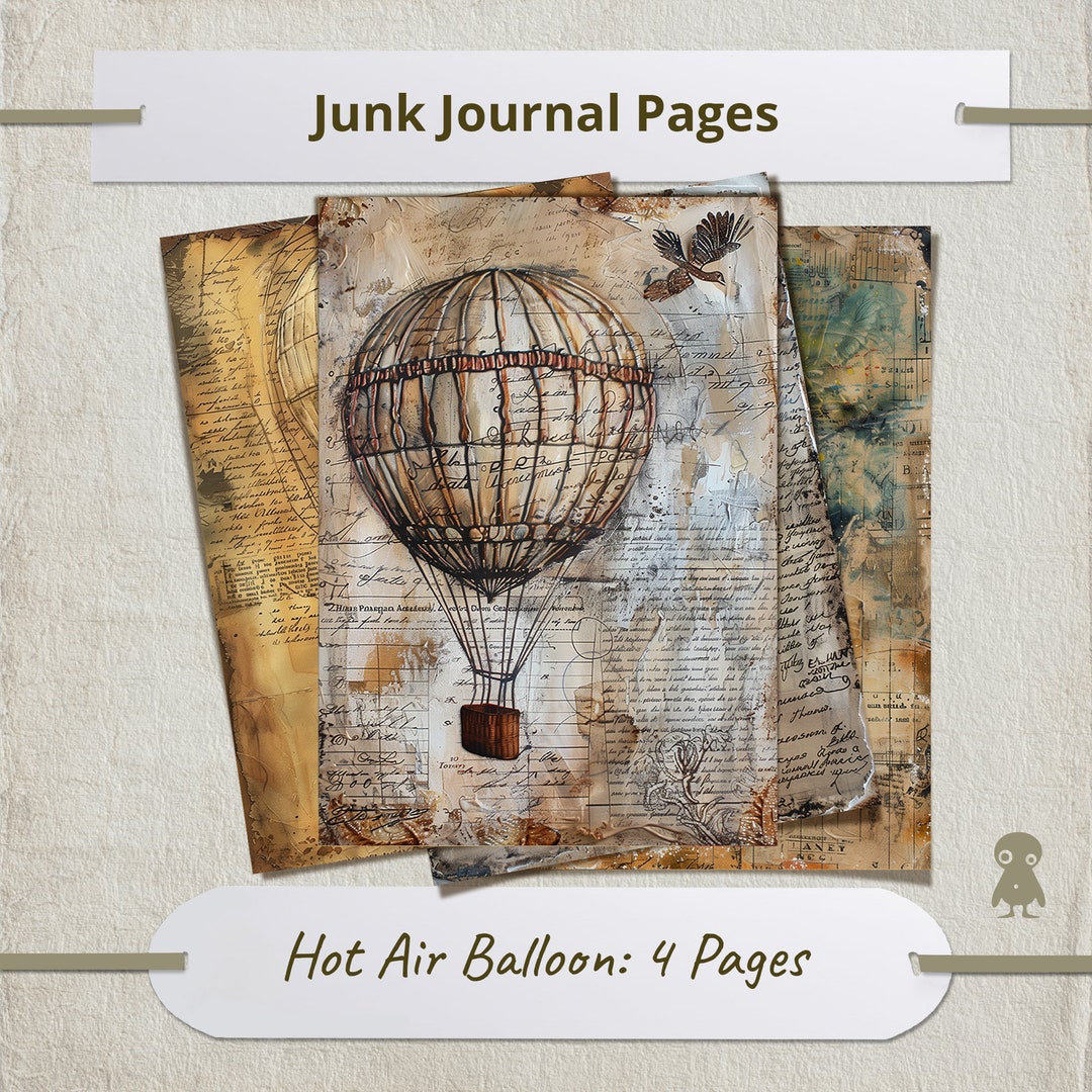 4 Vintage Hot Air Balloon Digital Prints Antique Journal Page Steampunk ...