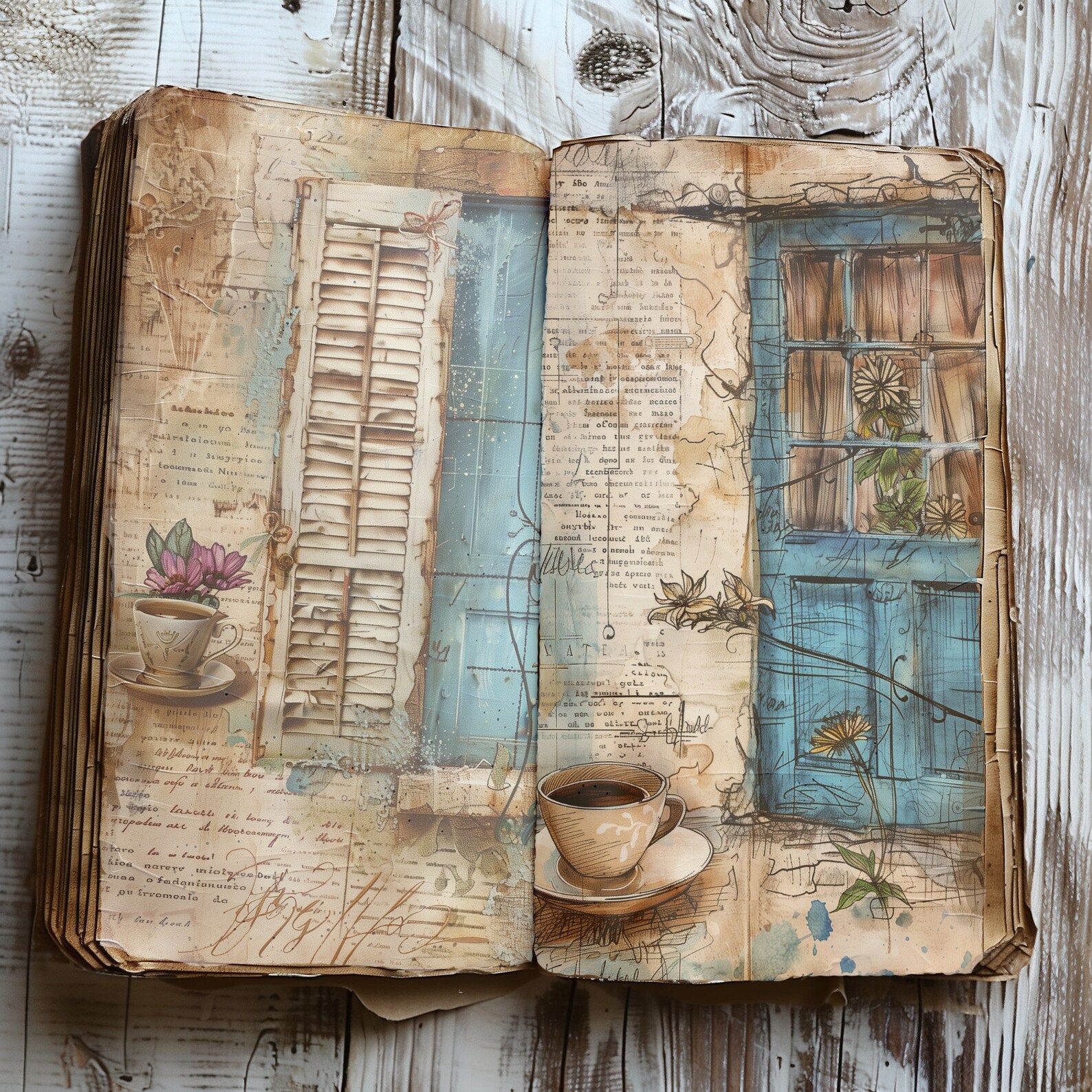 4 Rustic Window View Pages Digital Art Cozy Aesthetic With Coffee and ...
