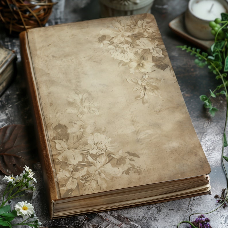 4 Floral Vintage Digital Papers Aged Botanical Prints Scrapbooking ...