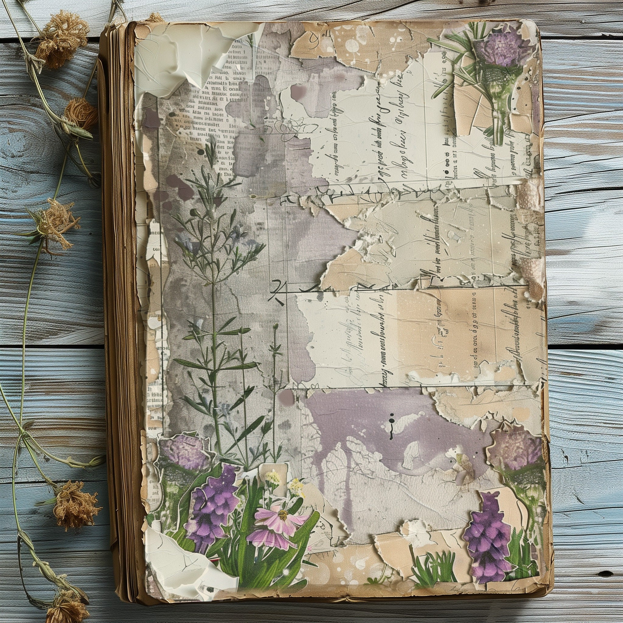 4 Vintage Floral Junk Journal Digital Pages Scrapbooking Supplies ...